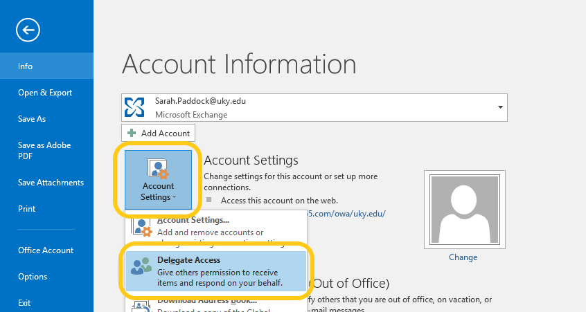 Adding a Delegate in Outlook | University of Kentucky College of Arts & Sciences